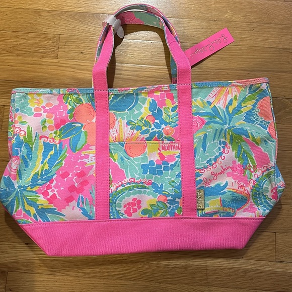 Lilly Pulitzer | Bags | Lilly Pulitzer Mercato Canvas Tote Bag Sunshine ...